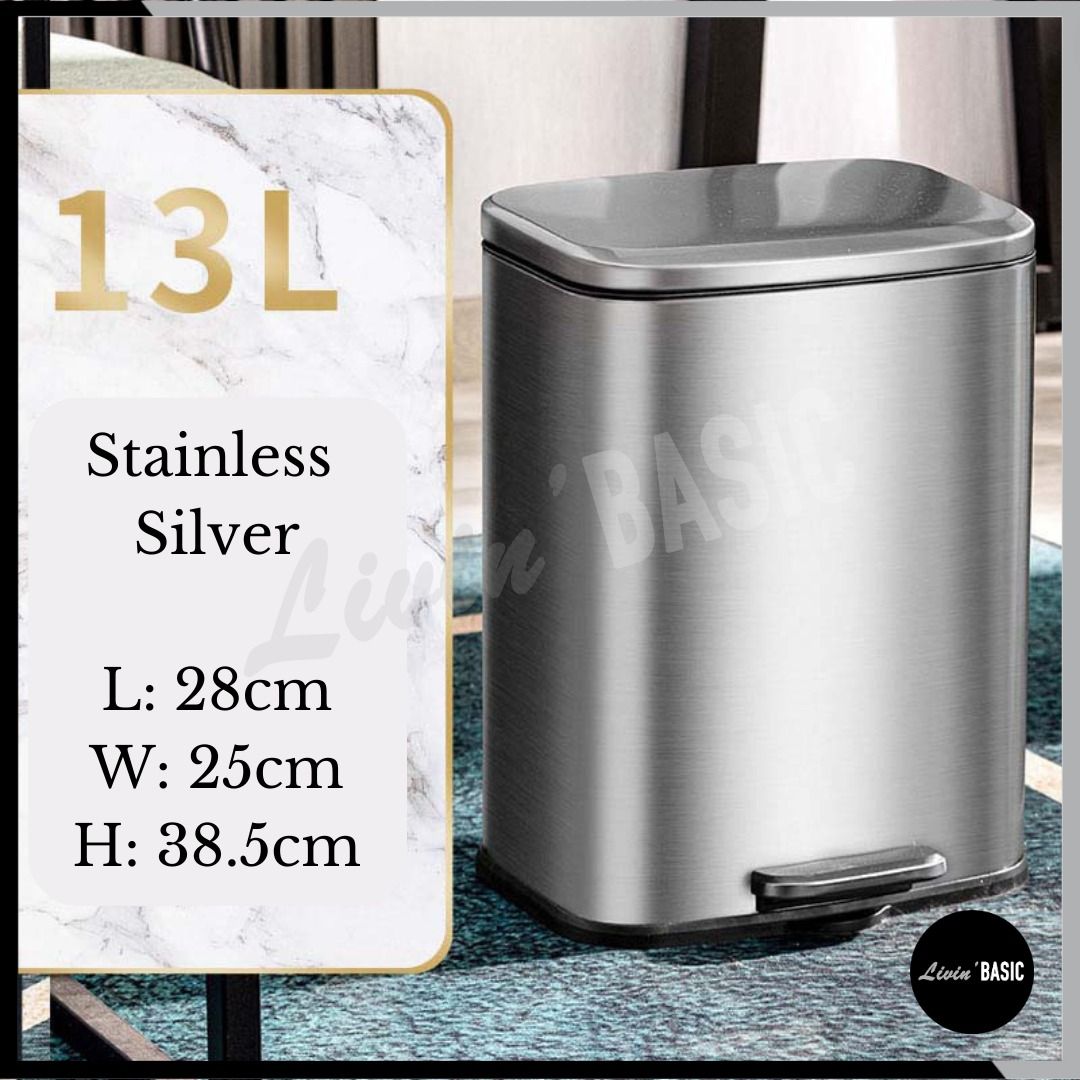13L Foot Pedal Step Bin Extra Soft Closing Stainless Steel Dustbin ...