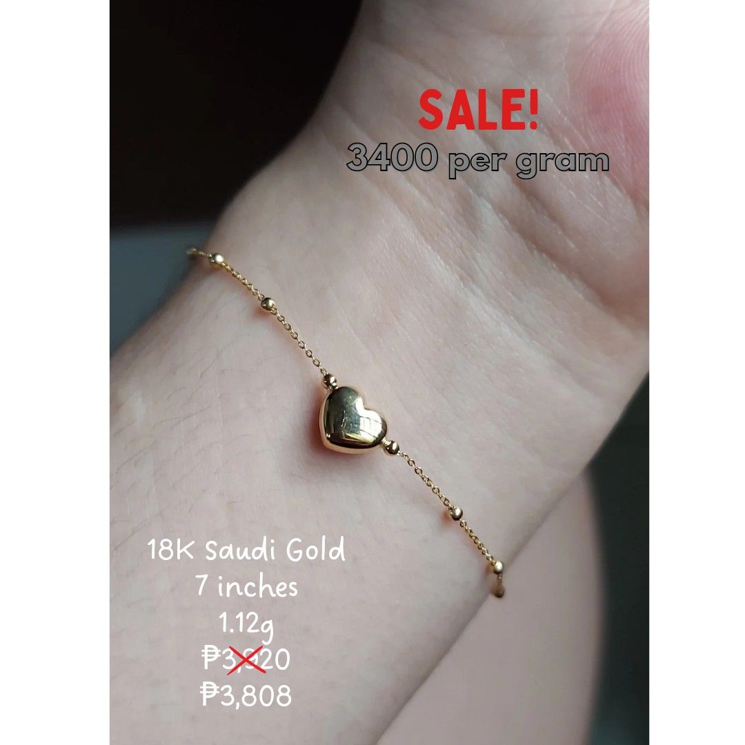 18K Saudi Gold VVSPL Heart Ball Station Ladies Gold Bracelet, Women's ...