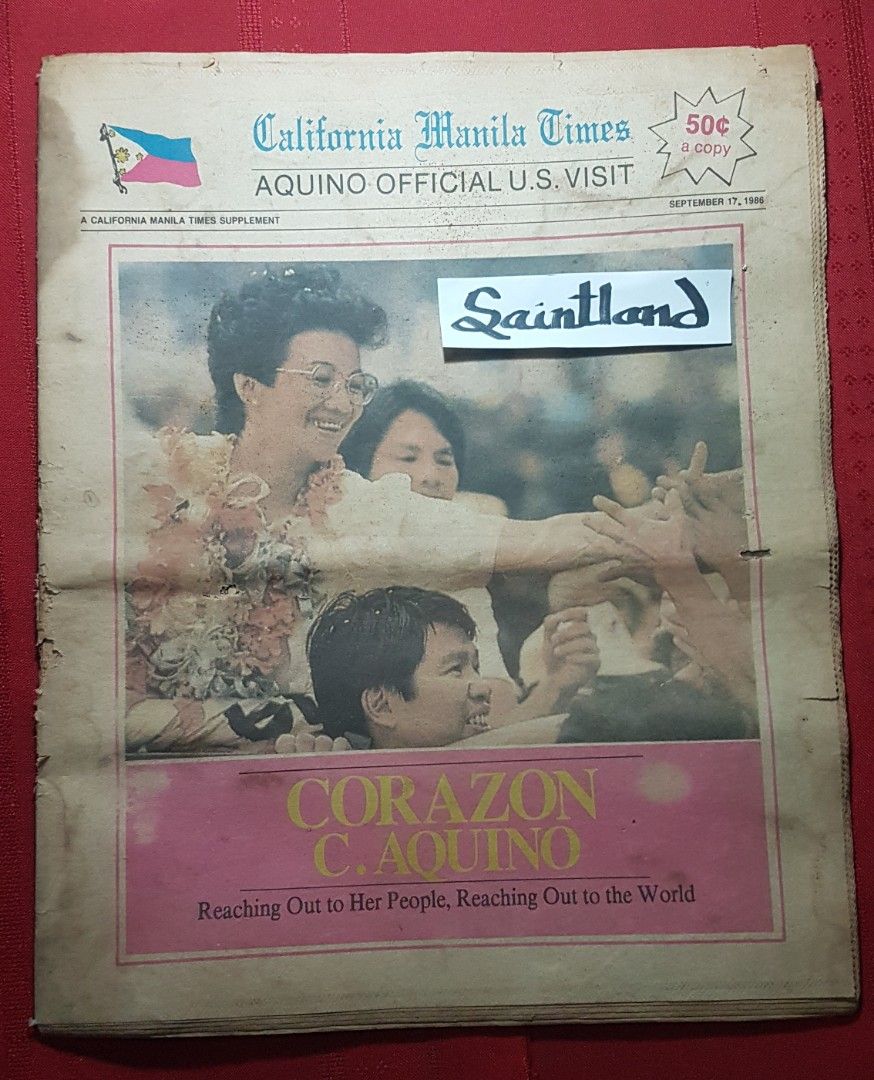 1986 CORAZON CORY AQUINO OFFICIAL U.S. VISIT Vintage Newspaper ...