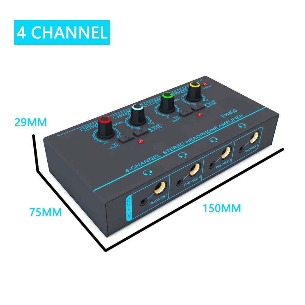4 Channels Stereo Headphone Amplifier Mini Portable Earphone Splitter ...