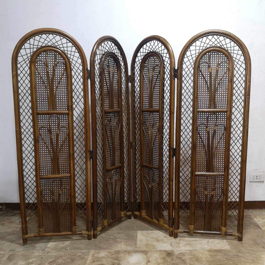 4 panels solihiya rattan divider / partition, super heavy natural wood ...
