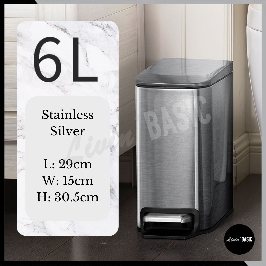 6L Foot Pedal Step Bin Extra Soft Closing Stainless Steel Dustbin ...