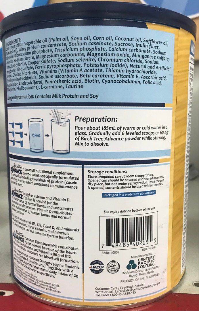 850g Birch Tree Advance Vanilla Flavor Adult Nutritional Supplement ...