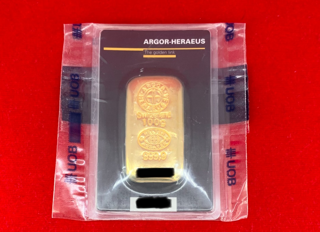 999 24K Argor Heraues Gold Bar 100g (UOB Sealed), Hobbies & Toys ...