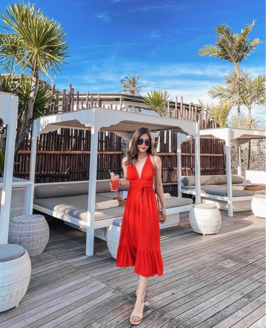 Bamboo Blonde Austin Infinity Midi Dress Red, Fesyen Wanita, Pakaian ...