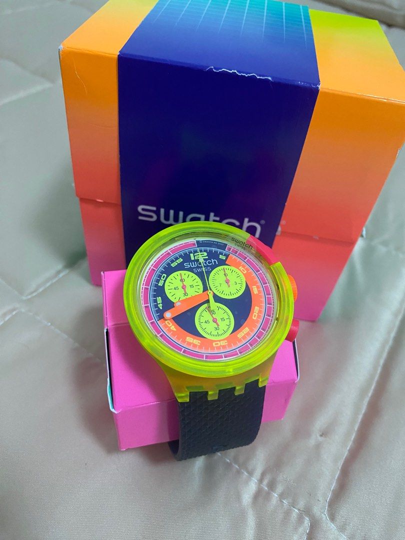 BRANDNEW SWATCH CHRONO NEON TO THE MAX on Carousell