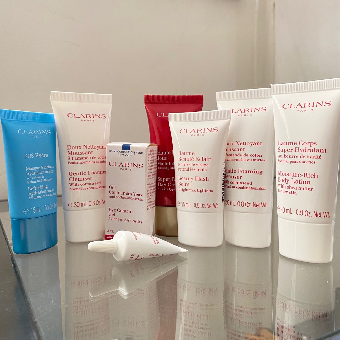 [BUNDLE] Brandnew Clarins Paris 15-30ml Body lotion Cleanser Balm Day ...
