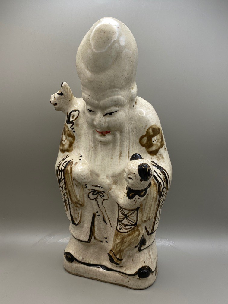 Chinese Longevity gods old man and young child figurines Old vintage ...