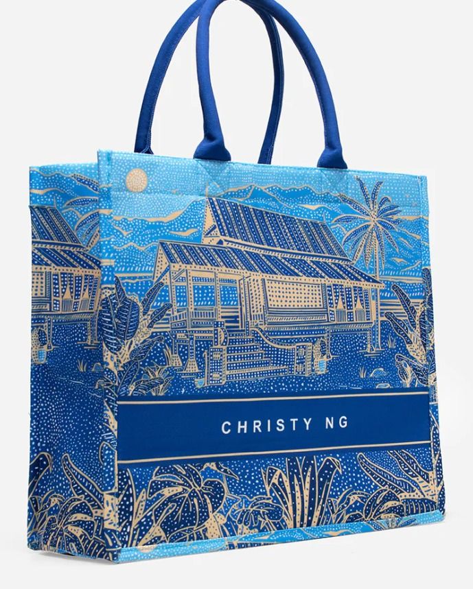 Christy Ng Blue Commune SS23 Grocery Balik Kampung Tote Bag, Women's ...