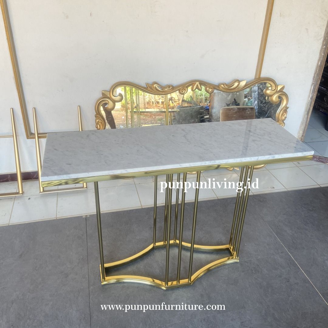 Console Table / Meja Konsul Stainless Steel Gold top Marmer Carrara ...
