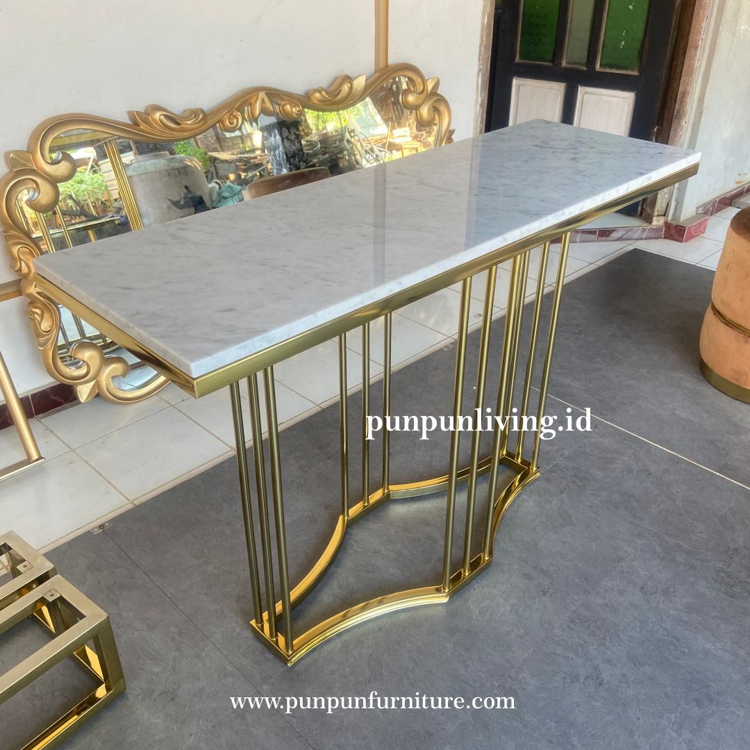 Console Table / Meja Konsul Stainless Steel Gold top Marmer Carrara ...