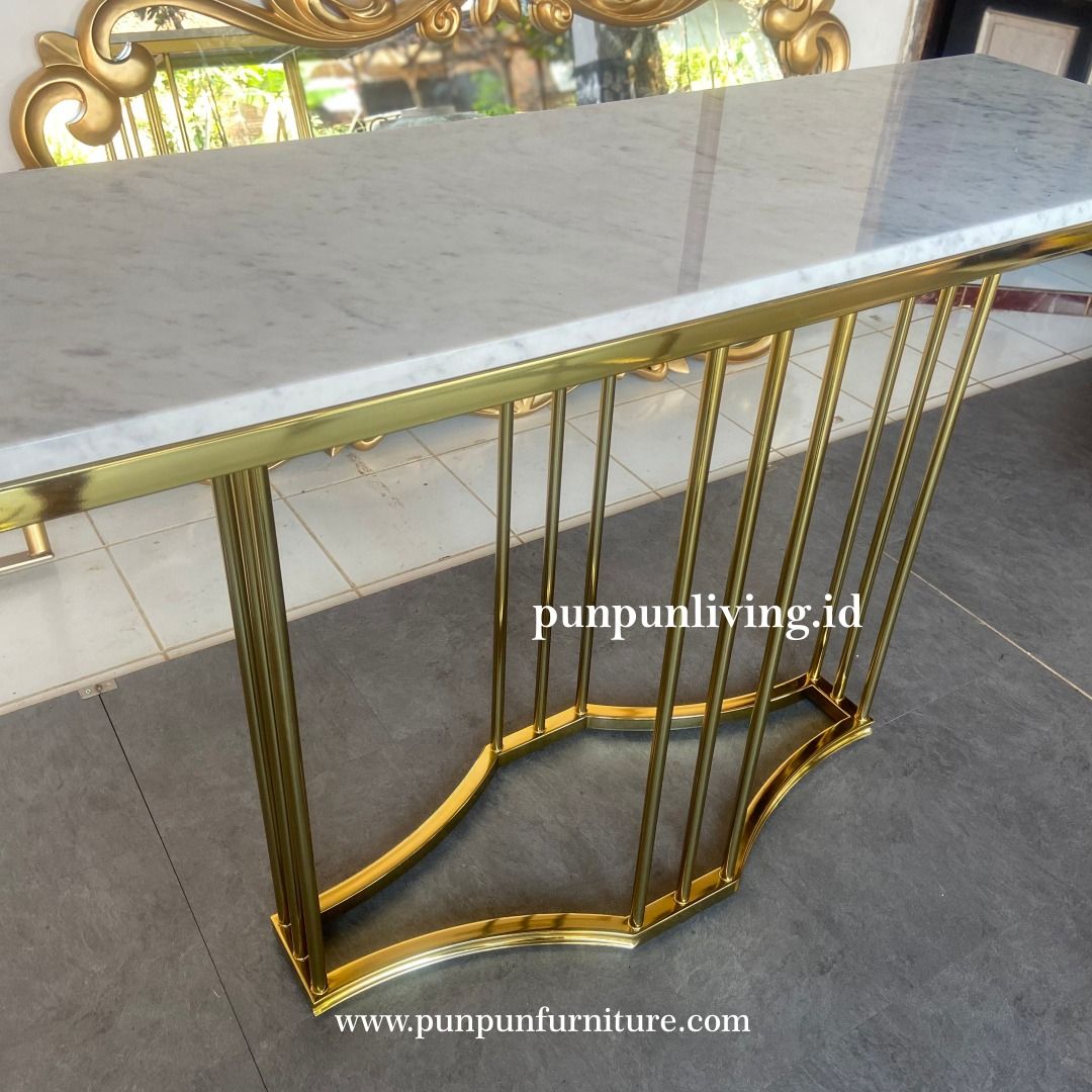 Console Table / Meja Konsul Stainless Steel Gold top Marmer Carrara ...