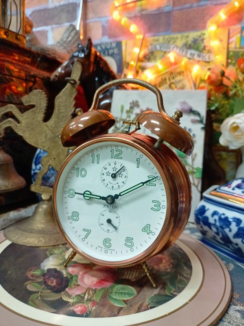 Copper Alarm Clock. 1970s Vintage German PETER Double Bell, Manual Wind ...