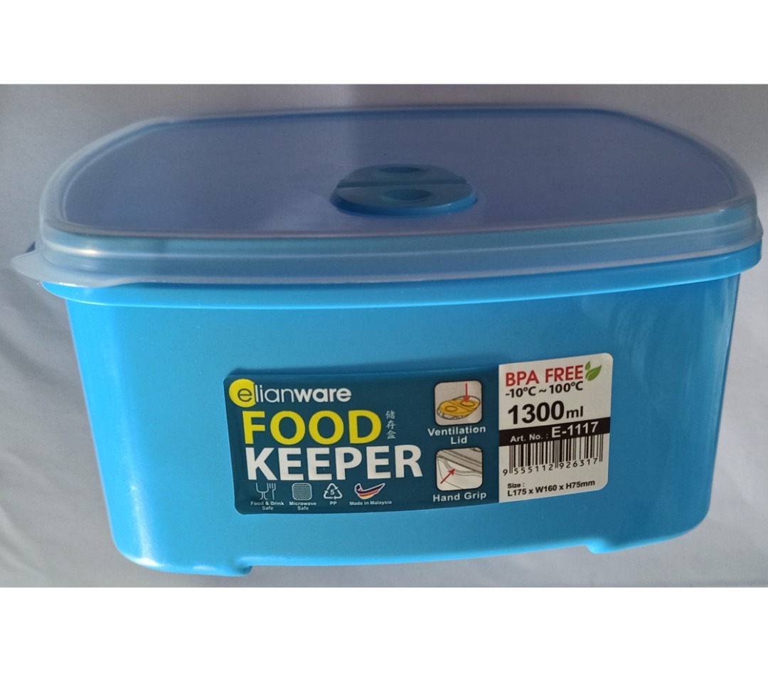 Elianware Lunch Box Plastic Food Keeper Blue with Ventilation Lid ...