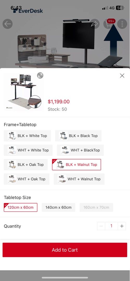 Everdesk Adjustable (standing) walnut wood top work / study desk ...