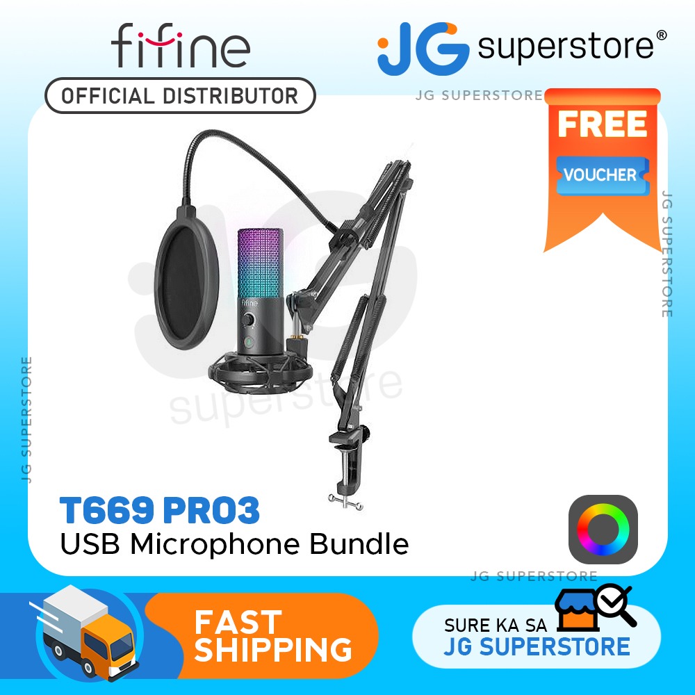 Fifine T669 Pro3 RGB Uni-directional USB Microphone Bundle with Volume ...