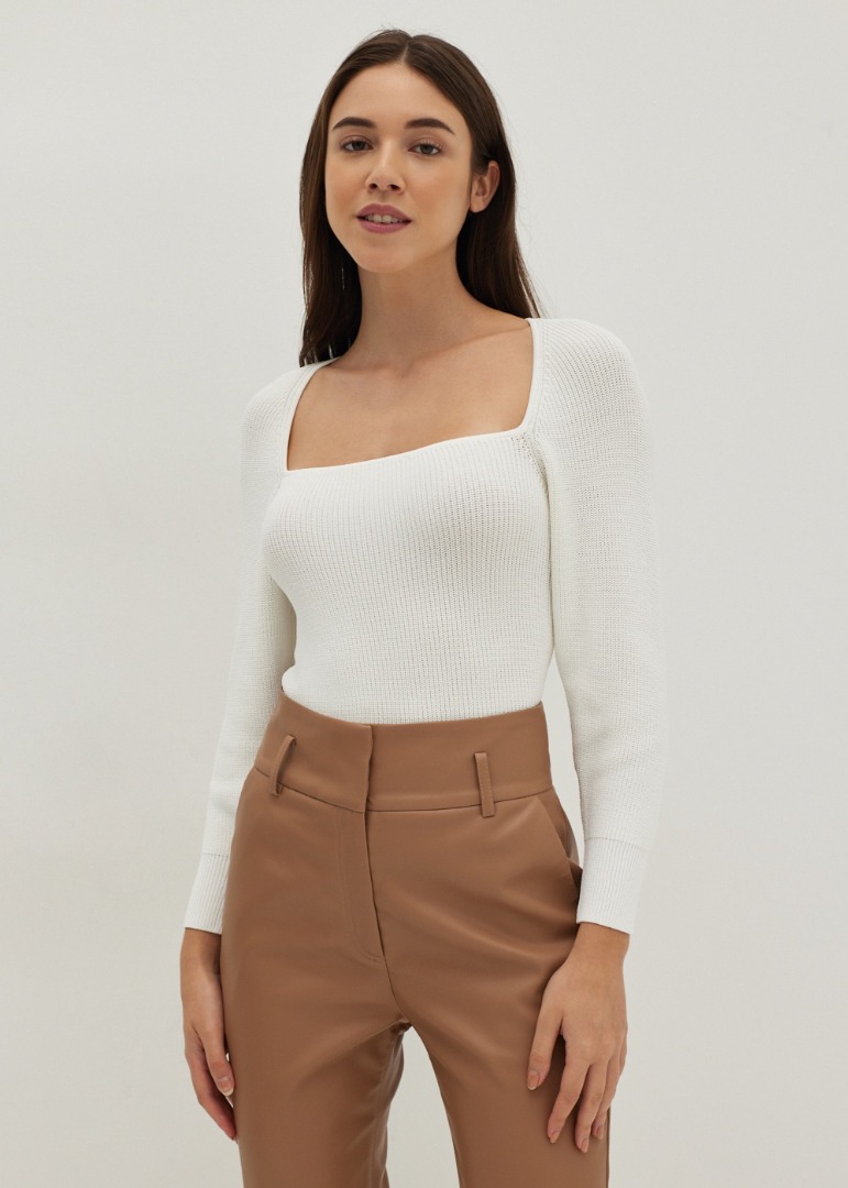 Fiona Square Neck Ribbed Knit Top, Women's Fashion, Tops, Longsleeves ...