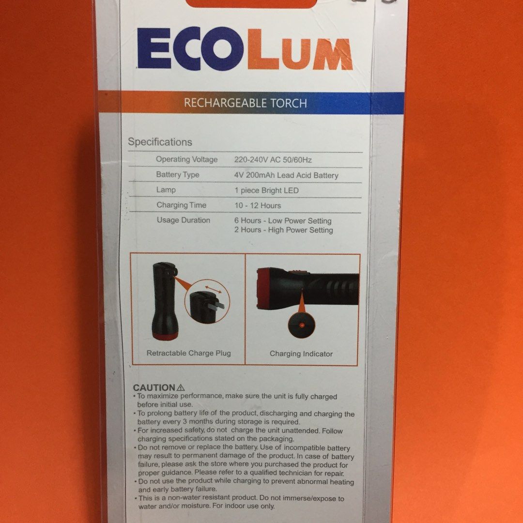 Flashlight - Ecolum Rechargeable Torch (Red) on Carousell