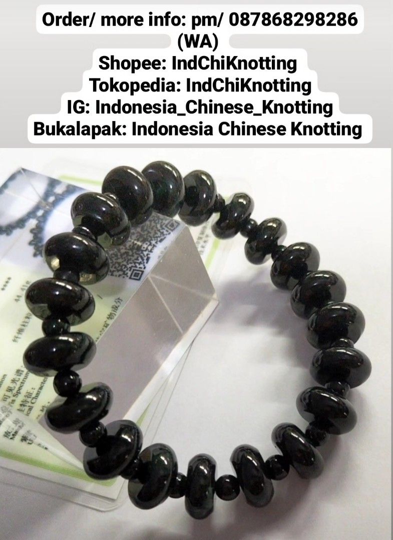 Gelang Giok Hitam Jadeite Premium Langka Bersertifikat Grade A (1409 ...