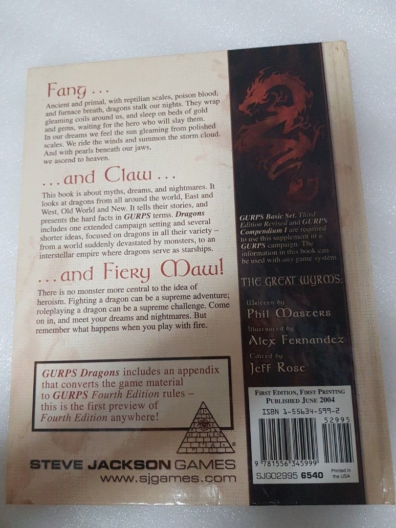 GURPS steve Jackson games dragons hatd cover 160 pages, Hobbies & Toys ...