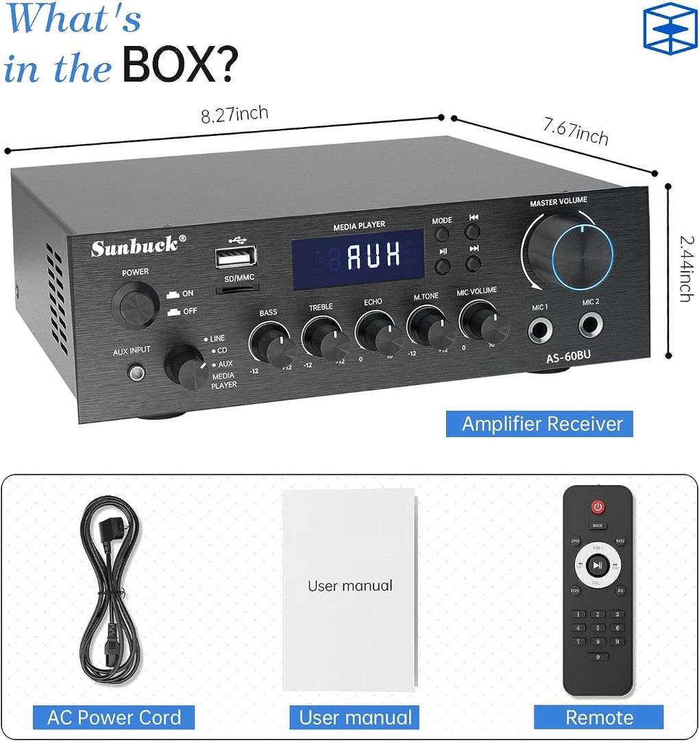 Home Audio Amplifier Stereo Receivers with Bluetooth 5.0, 300W 2 ...