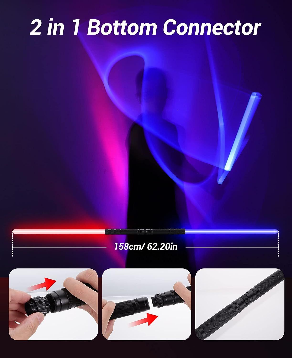 LED Light Saber Dueling Lightsaber 12 Changeable Colors Rechargeable ...