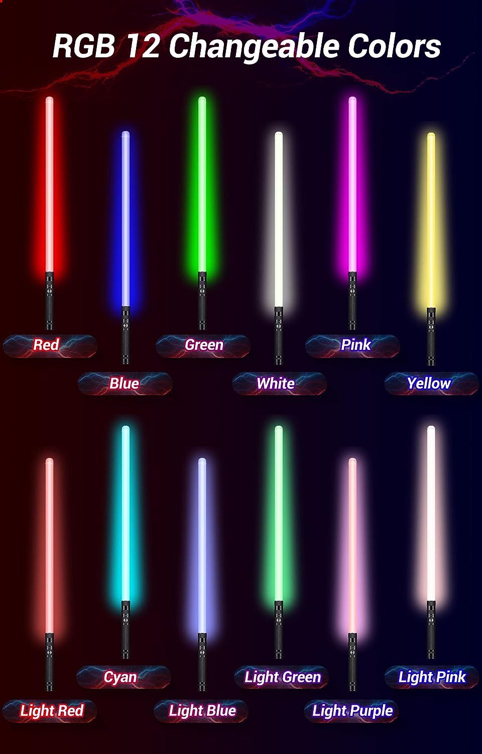 LED Light Saber Dueling Lightsaber 12 Changeable Colors Rechargeable ...