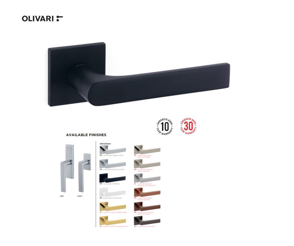 Olivari Gloria Q Lever Handle in Matt Black Finish - Made in Italy, Furniture & Home Living ...