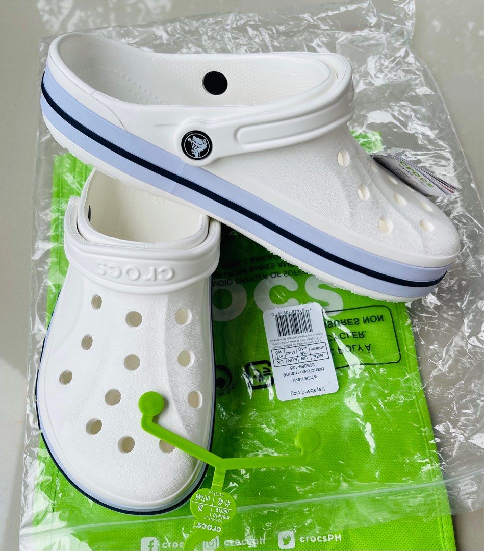 ORIGINAL CROCS UNISEX BAYABAND CLOG IN WHITE NAVY, Men's Fashion, Footwear, Slippers & Slides on ...