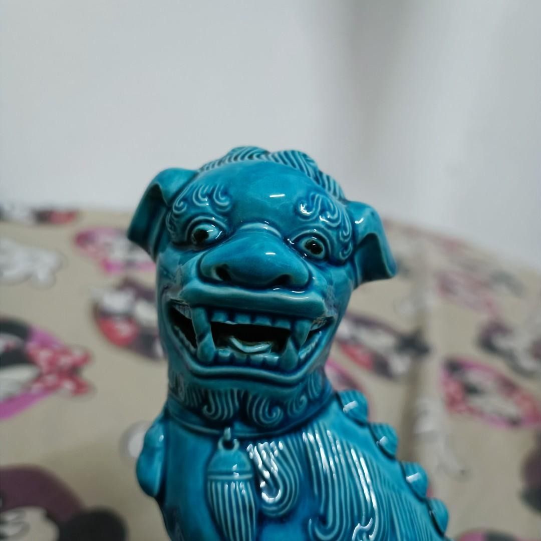 Porcelain Blue Foo Fu Dog Guardion Lion Statue, Hobbies & Toys ...