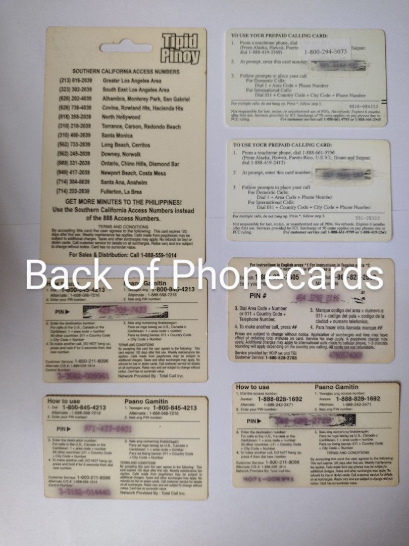 Pre-paid Phone Cards ( fully spent ) used by Pinoys living in the U.S ...