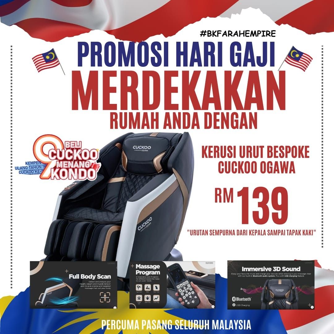 PROMOSI Merdeka Kerusi Urut Bespoke x Ogawa cuckoo, Health & Nutrition ...