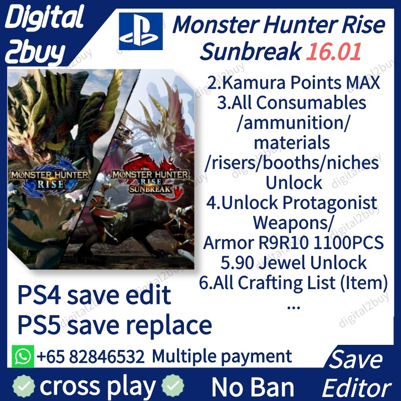 PS5 PS4 16.01 Monster Hunter Rise Sunbreak Save Edit MHRise Sunbreak Save Modding for psn, Video ...