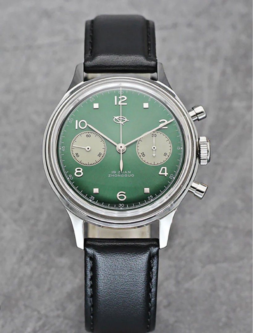 Seagull 1963 38mm (Green Panda)Acrylic Glass Pilot Chronograph Watch 19 ...