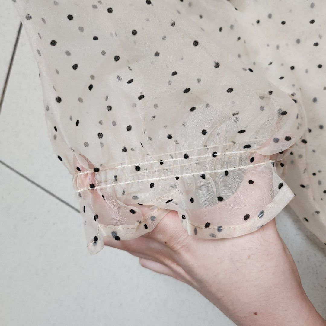 see through yellow beige blouse buttoned on Carousell