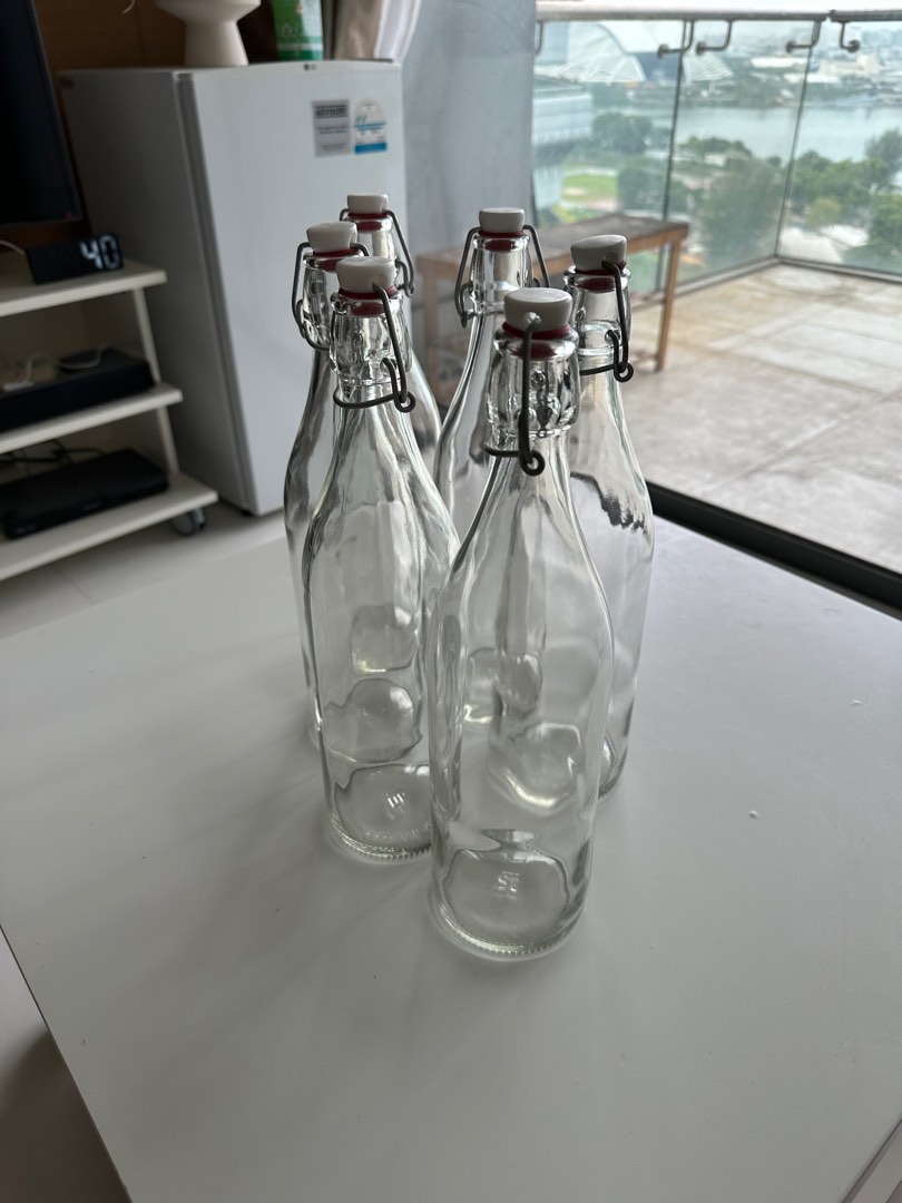 Set of 6 Ikea Korken Clear Glass Bottles with Stopper, Furniture & Home ...