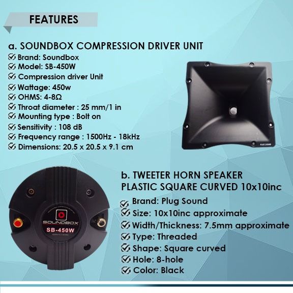 SOUNDBOX SB-450W 450W 4-8 OHMS COMPRESSION DRIVER UNIT with HORN ...