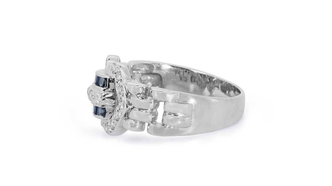 Stunning .12ct. Square Mixed Cut Cluster Sapphire Ring with Side ...