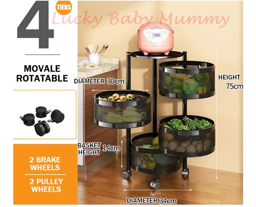 Stylish Cylindrical Kitchen Rotating Storage Box Basket Trolley Rack ...