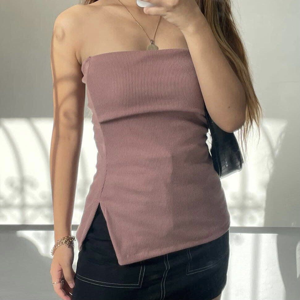 Tan Brown Full Length Tube Top Kendall Tube Top With slit tube with ...