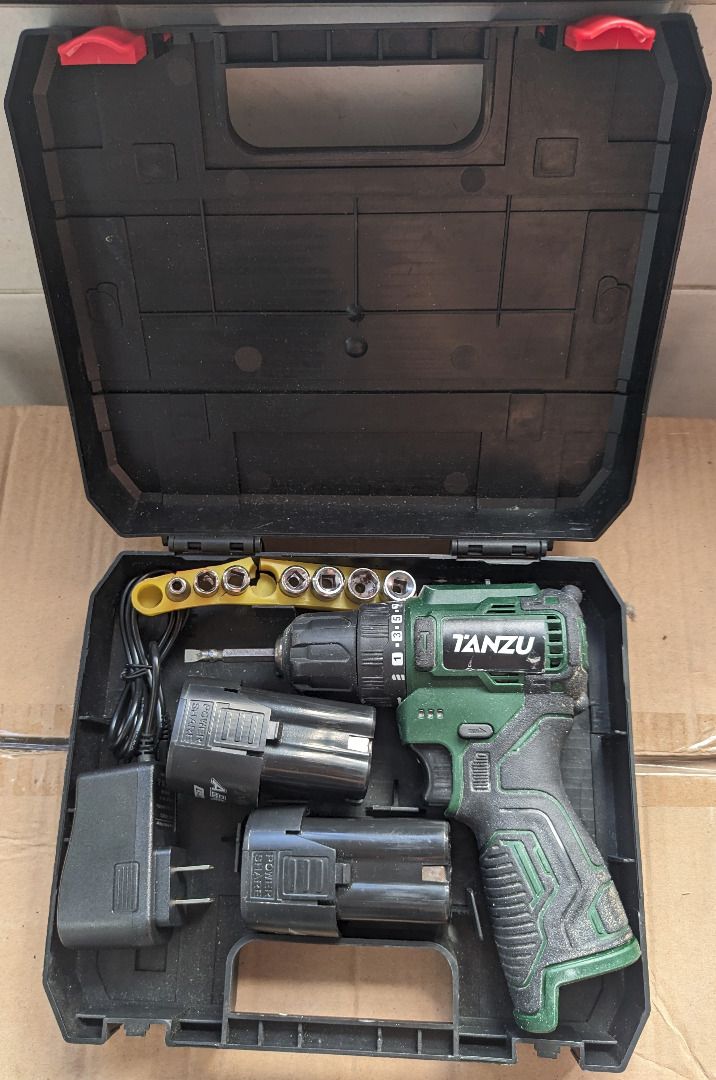 Tanzu Brushless Portable Cordless Power Drill & Screwdriver with 2 x Lithium Ion Battery Packs ...