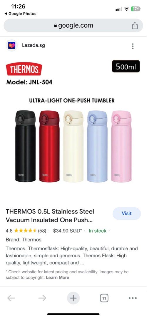 Thermos Stainless Steel, Ultra-Lightweight 480ML in blue, Furniture ...