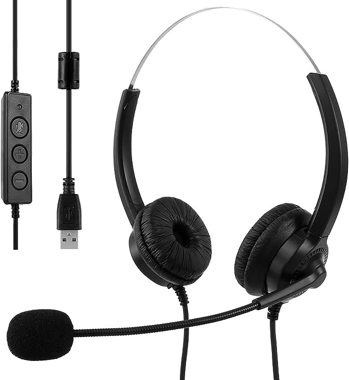 USB Headset with Microphone Noise Canceling 2.5m Length Stereo PC ...