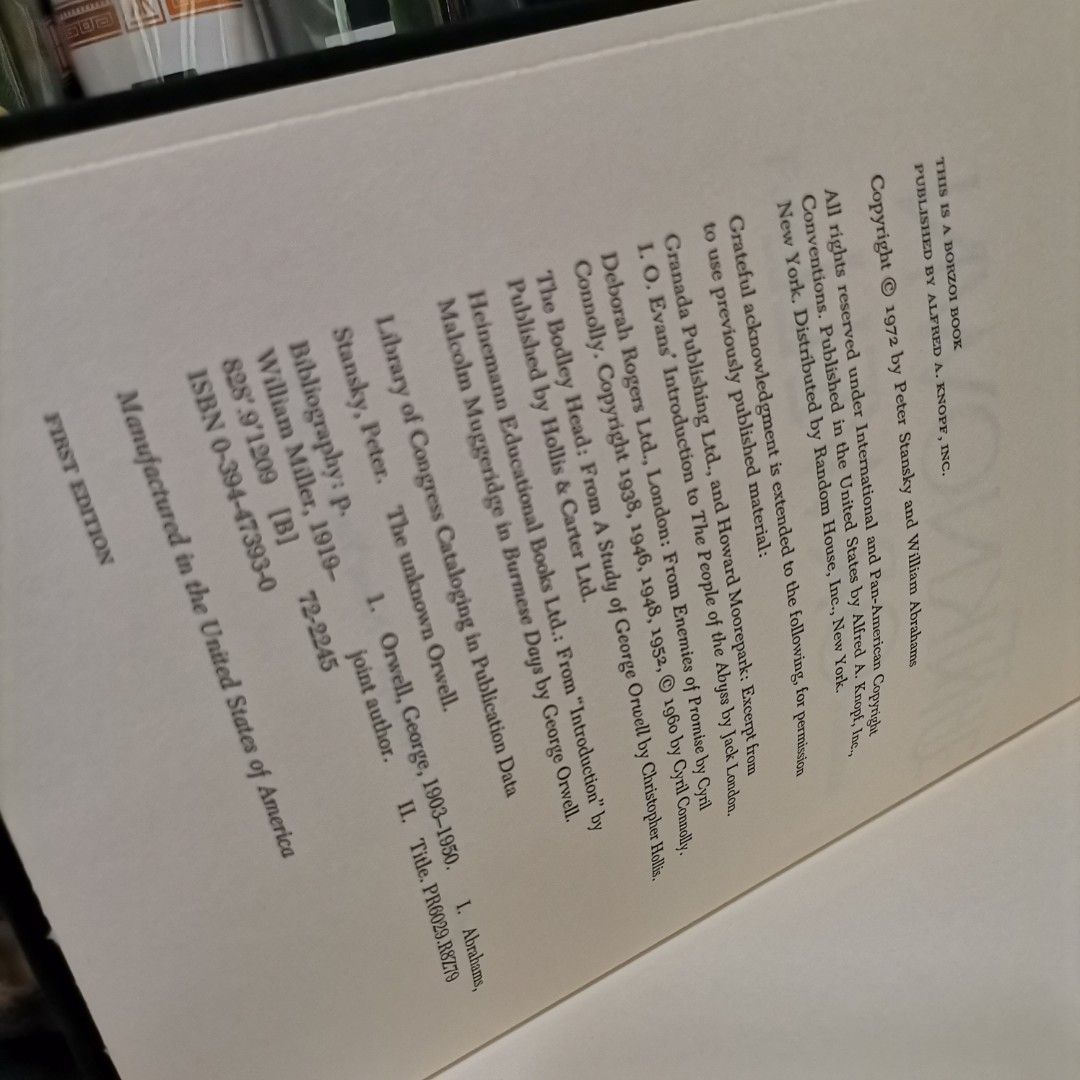 [VINTAGE, 1972] The Unknown Orwell by Peter Stansky [authentic, hard ...