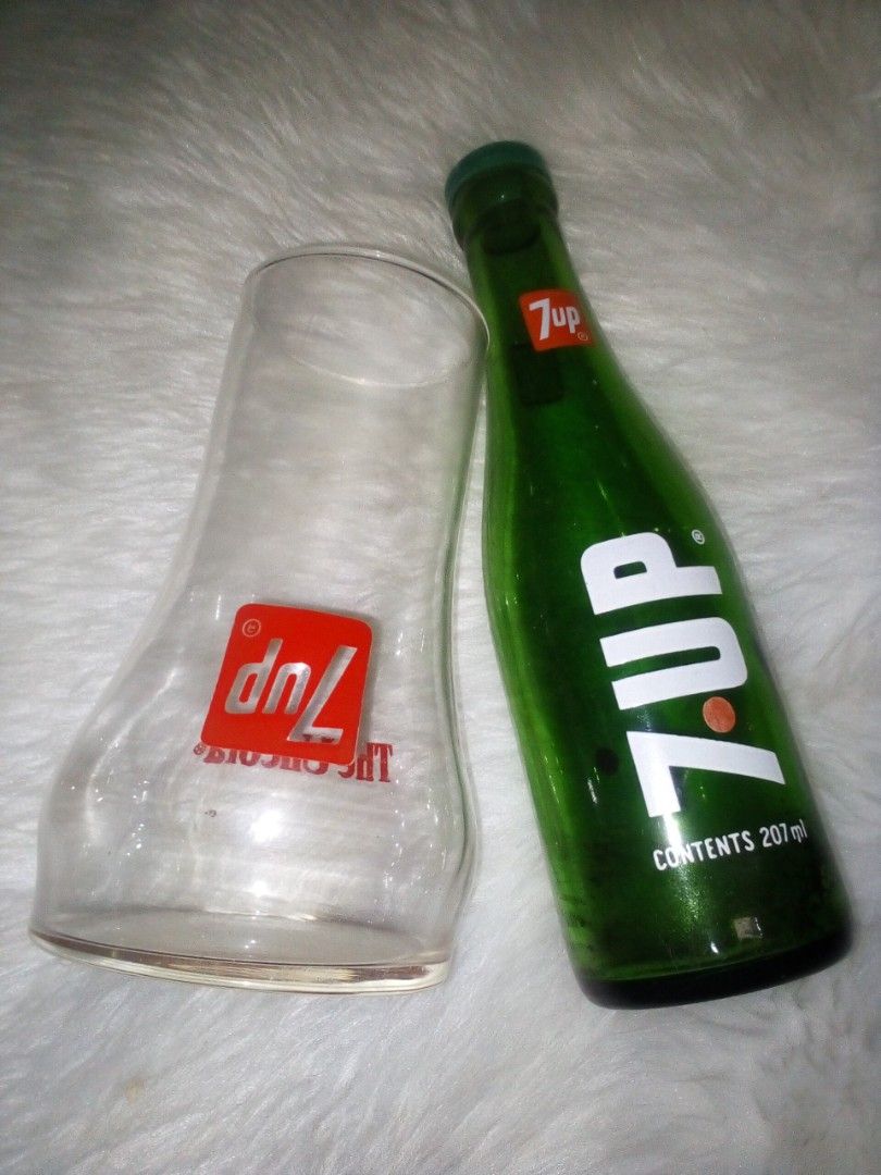 VINTAGE 7UP BOTTLE AND VINTAGE 7UP DRINKING GLASS -1SET on Carousell