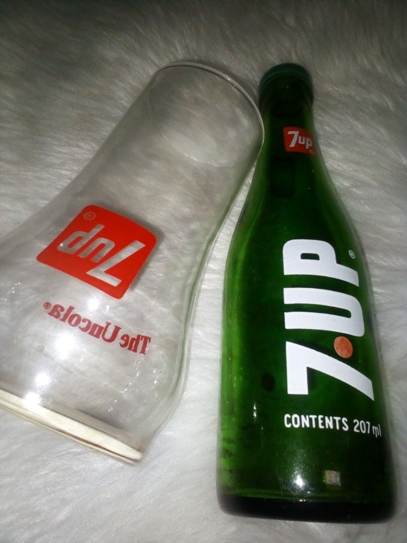 VINTAGE 7UP BOTTLE AND VINTAGE 7UP DRINKING GLASS -1SET on Carousell