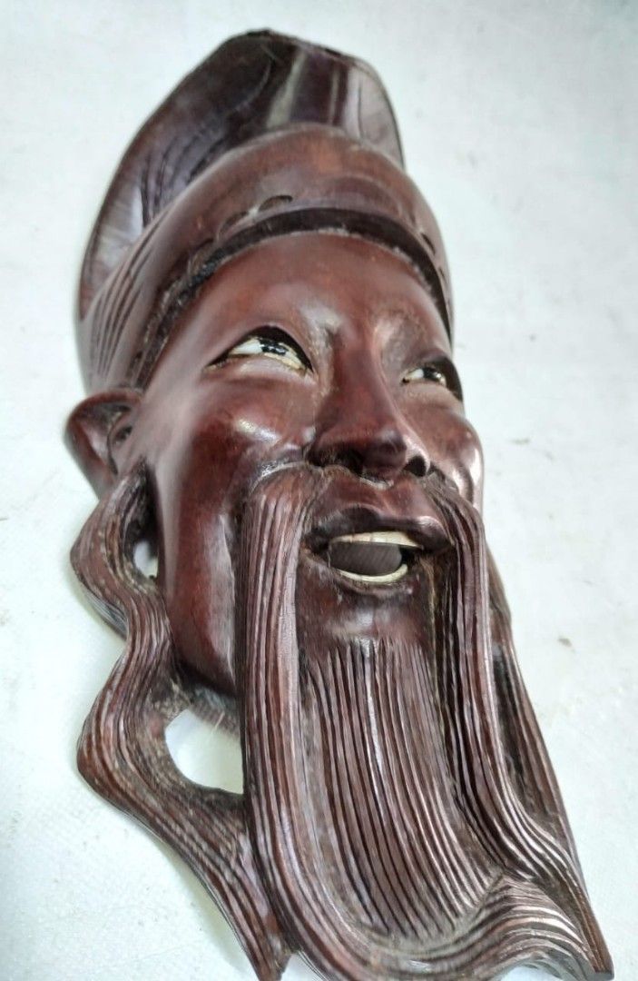 Vintage Oriental Japanese Chinese Wooden Carved Man Face Mask/ Figure ...