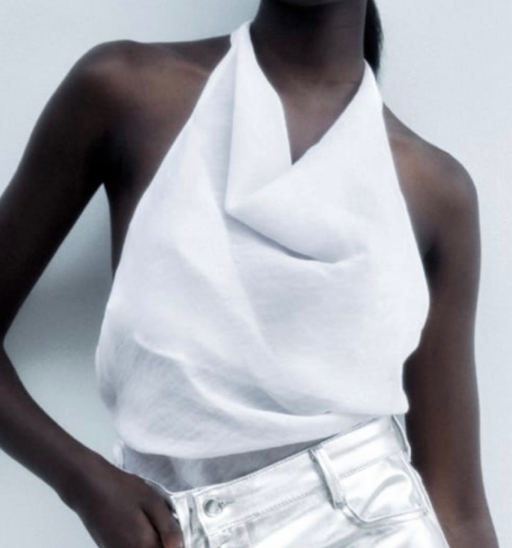 ZARA White Semi-Sheer Halter Top on Carousell