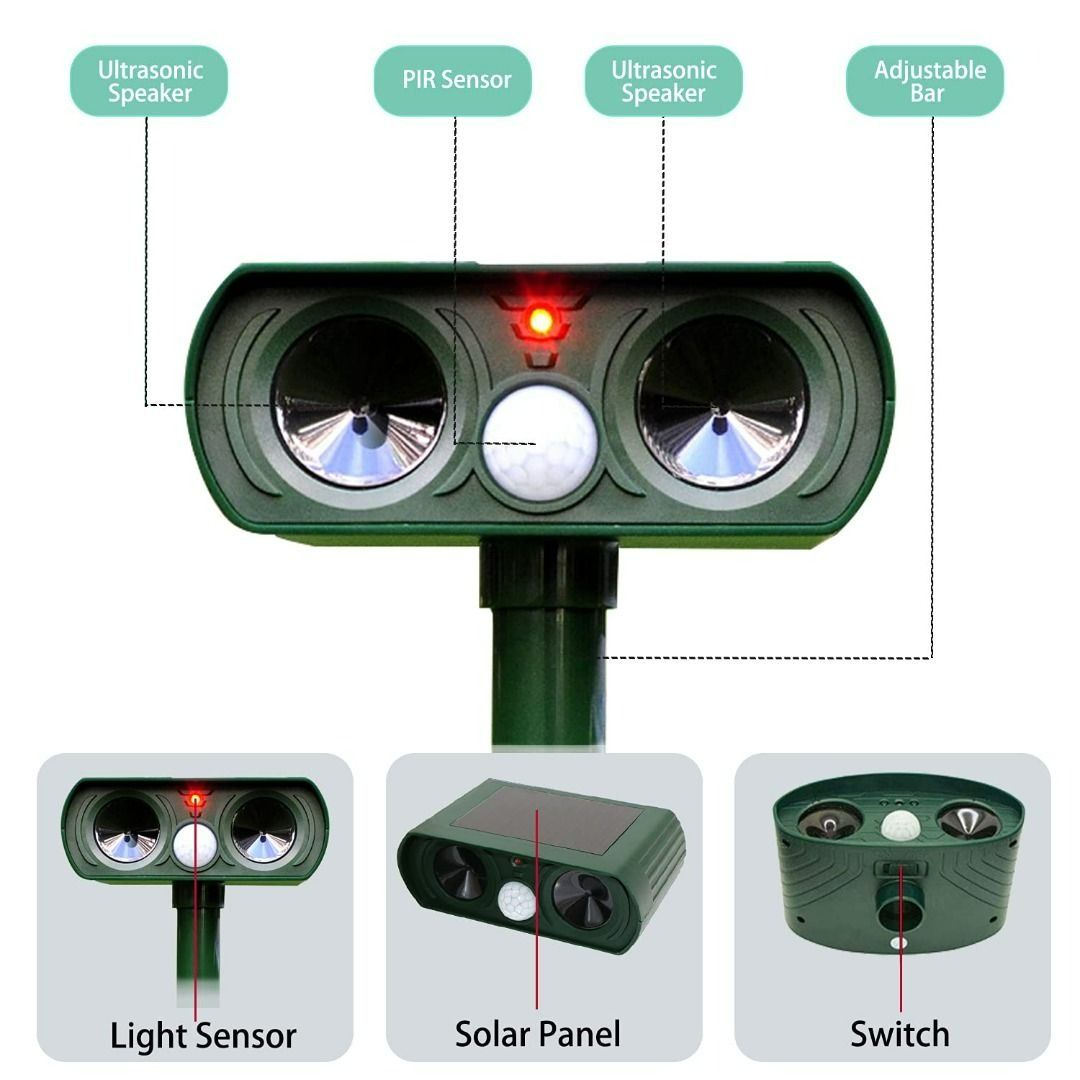 [1742] Solar Powered Ultrasonic Animal Repeller Infrared Sensor Cat Dog ...