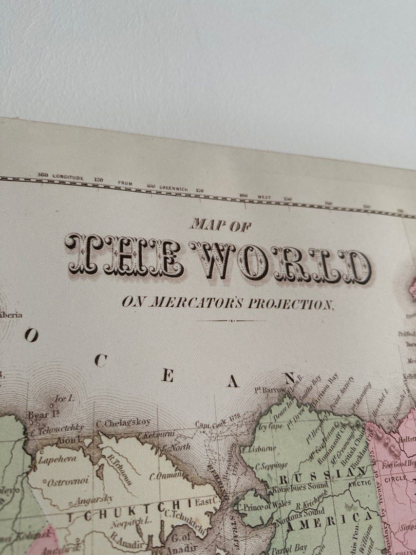 1855 Antique world map reproduction, Furniture & Home Living, Home ...